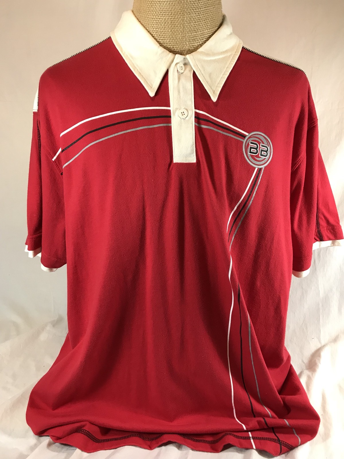 Vtg Bugle Boy Jean Company Polo Shirt Red Cream Short Sleeve Rubber Tag ...