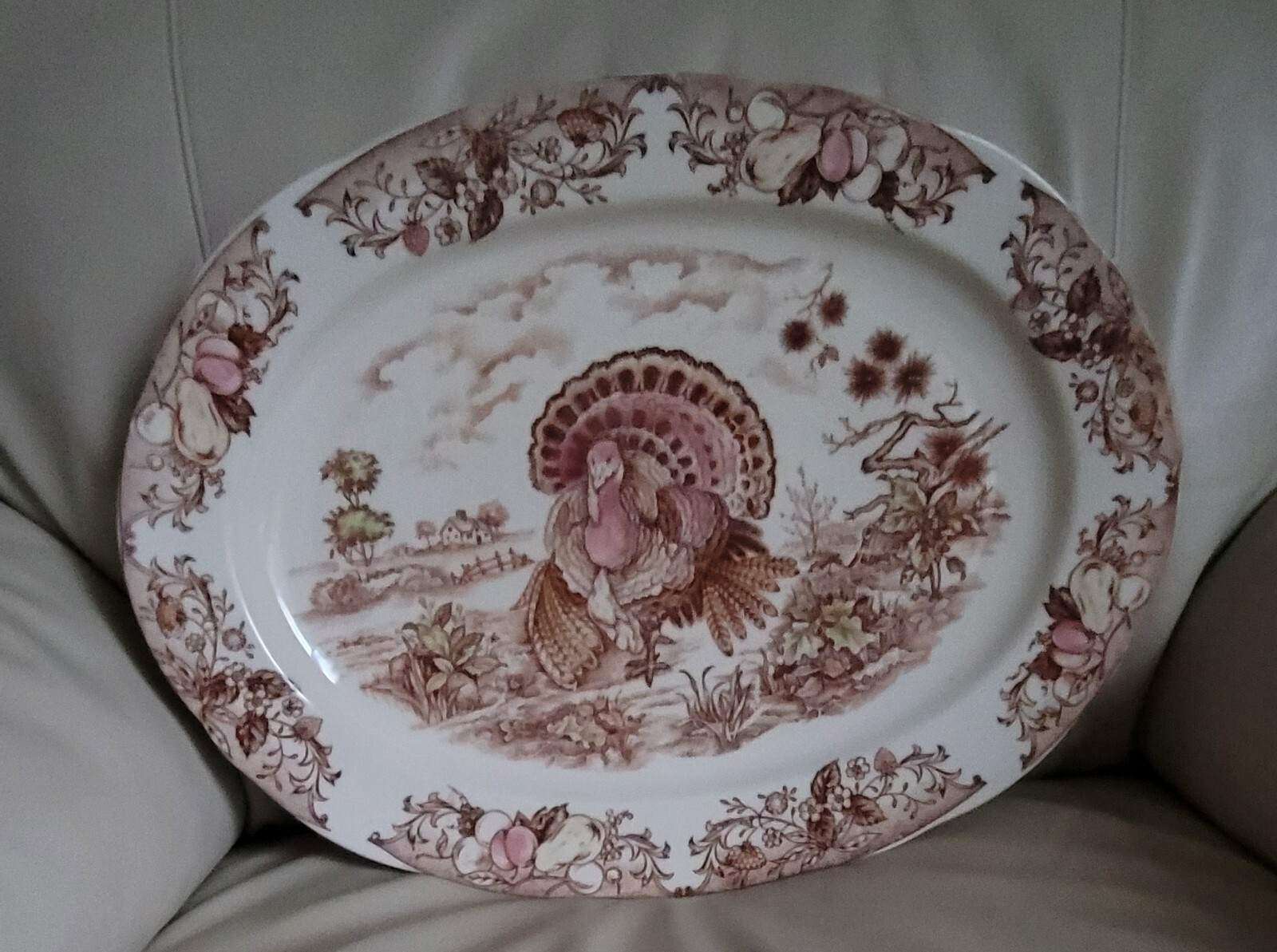 Thanksgiving 18" Oval Turkey vintage colorful transferware serving ...