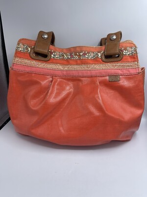 Key-Per Fossil Orange Coated Canvas Shoulder Bag with Leather Trim | eBay