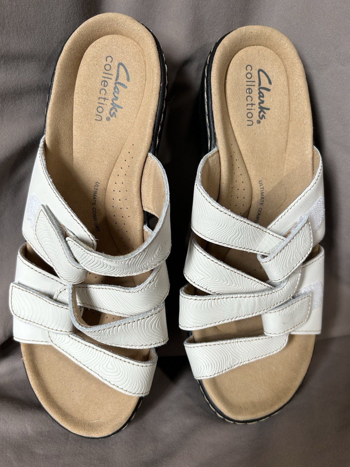 NWOT OR BOX WOMEN'S CLARK'S COLLECTION WHITE SLIP-ON OPEN TOE SANDALS ...
