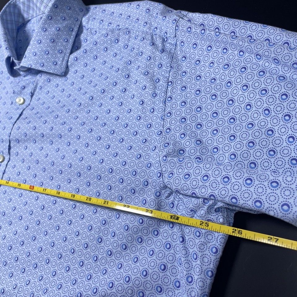 Thomas Dean Mens XL Blue Geometric Long Sleeve Button Down Shirt Flip ...