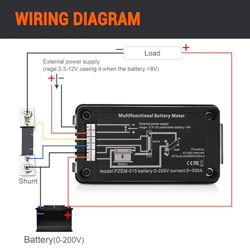 DC 9 in 1 Battery Monitor Meter with Shunt, 0-200V 0-100A LCD Display ...