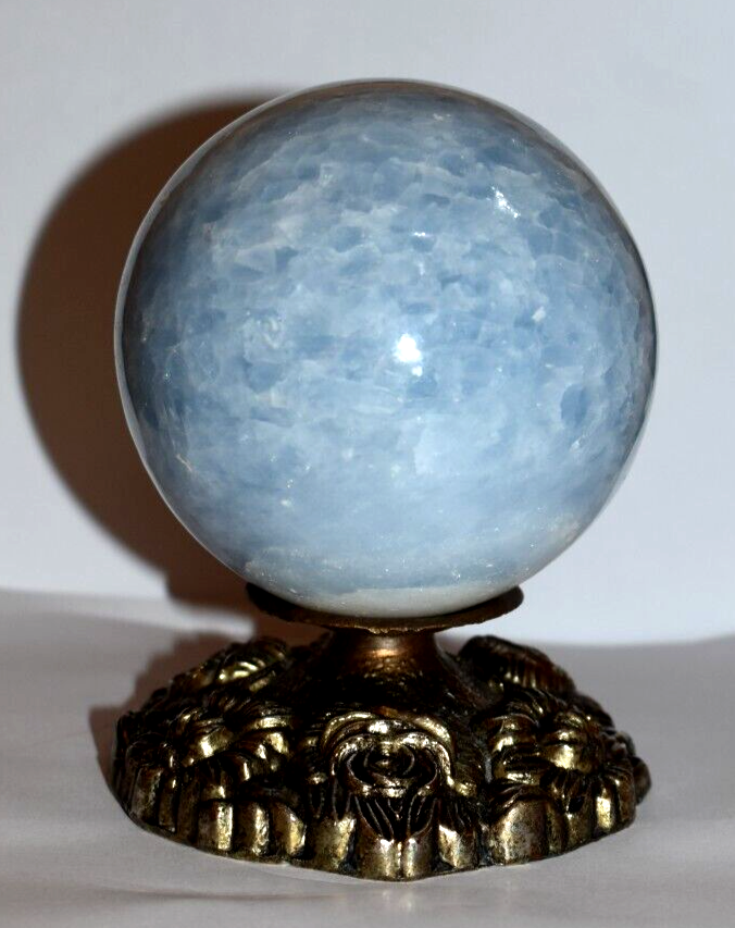 Celestite Sphere Orb Natural Blue 3 lb Large, Cast Bronze Base Stand | eBay