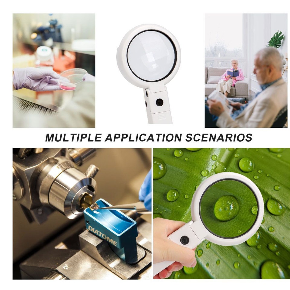 5X 10X Magnifying Glass Stand Foldable Dimmable Magnifier With Light 8 ...