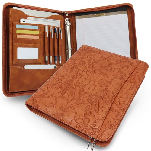 Embossed Faux Leather Zippered Padfolio with 3 Ring Binder, Executive ...