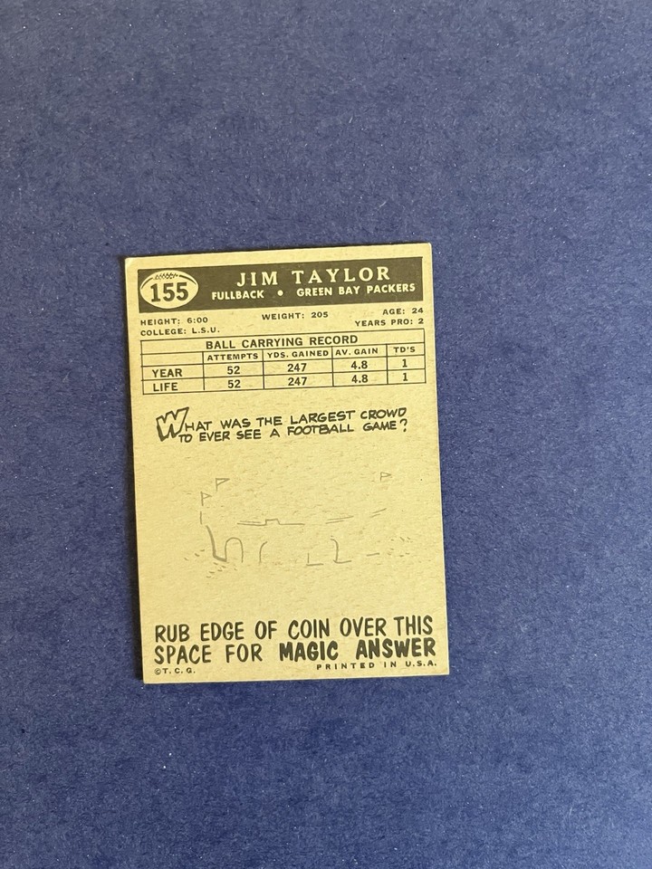 1959 Topps Jim Taylor Green Bay Packers Football Card #155 EX+ | eBay