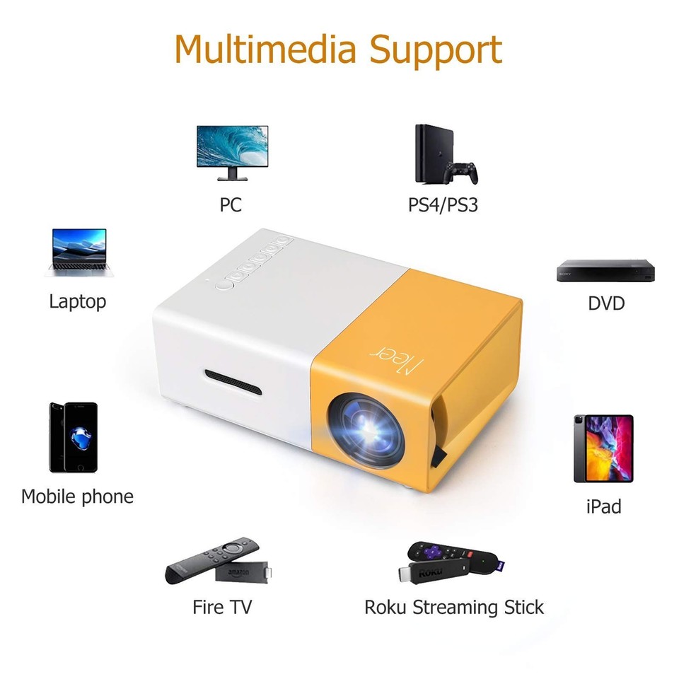 Mini Projector, Meer Portable Pico Full Color LED LCD Video Projector ...