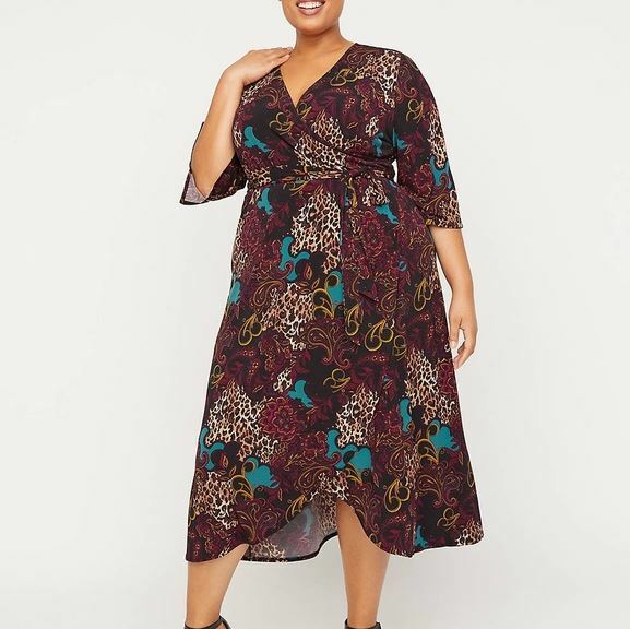 Catherines Plus Paisley Leopard Print Wrap Belted Dress 4x 30 32w