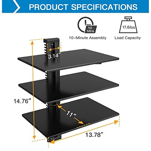 Floating Wall Mounted Shelf Av Mount Shelf Holds Up To 16.5lbs Dvd Dvr ...