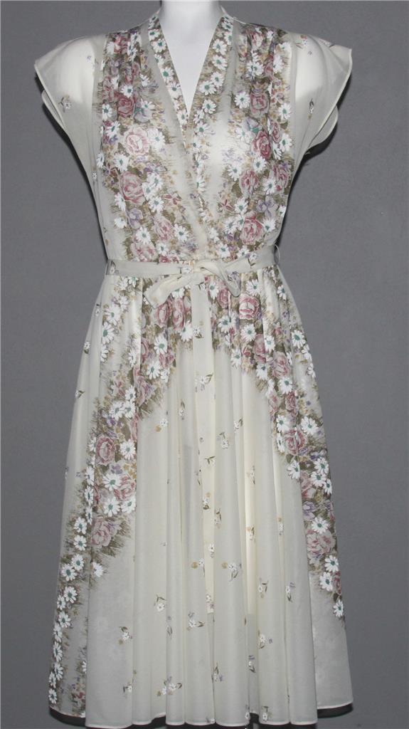 VTG Floral Roses Daisies Criss Cross Front Cap Sleeves Wispy Dress Wm's ...