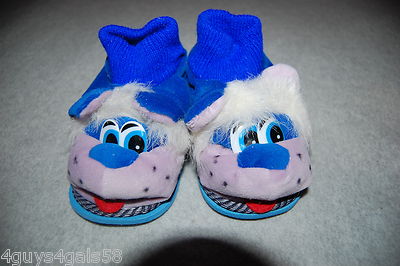 Toddler Girls PLUSH ANIMAL HEAD SLIPPERS Rubber Sole DARK BLUE TOP ...