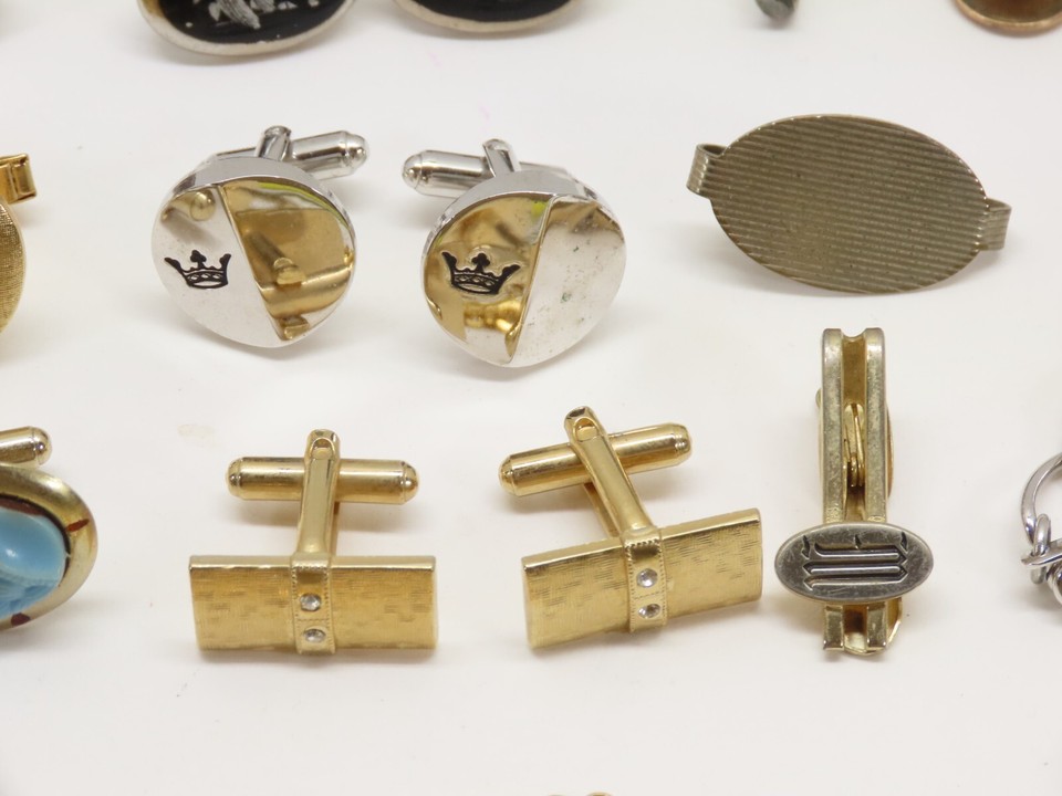 Vintage Cufflinks Pairs Tie Clasp Bar Chains Lot Gold Silver Tone D2615 ...