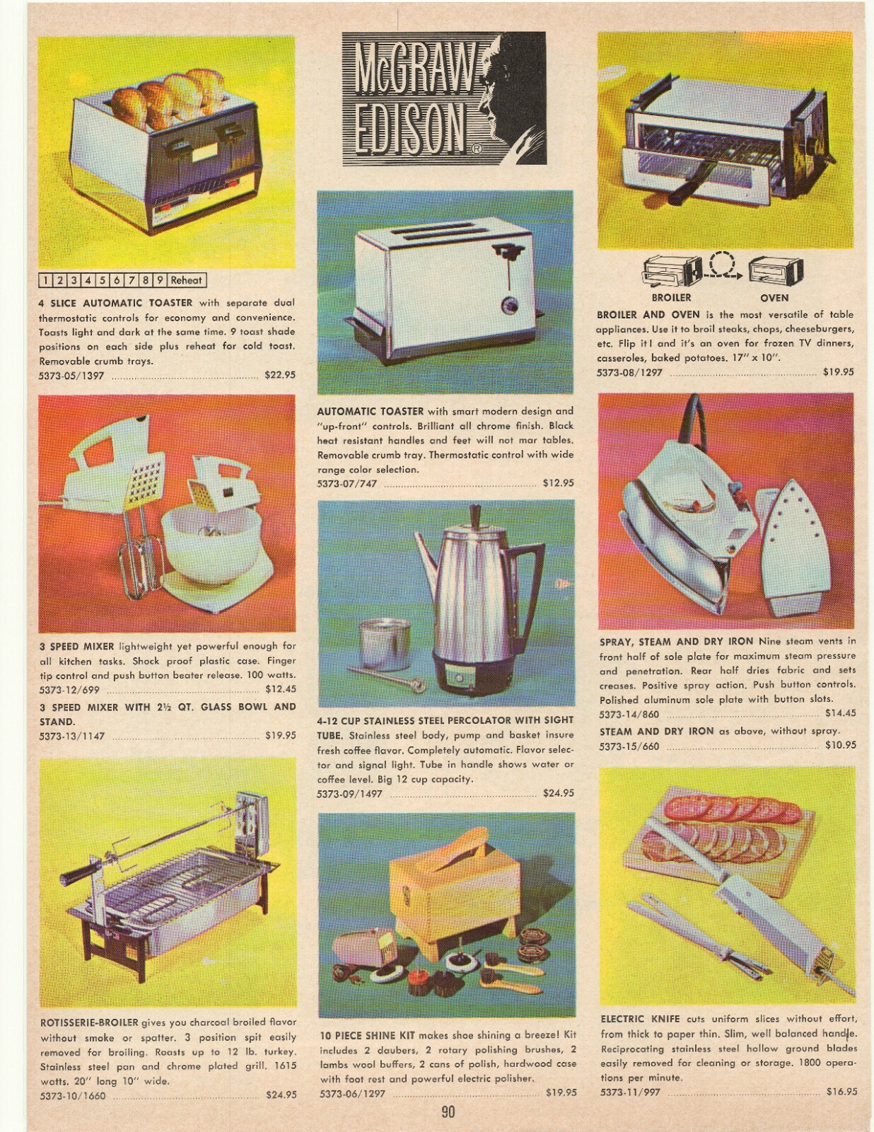 1966 Oster Blender, Can Opener, McGraw Edison Toaster, Iron, Mixer ...