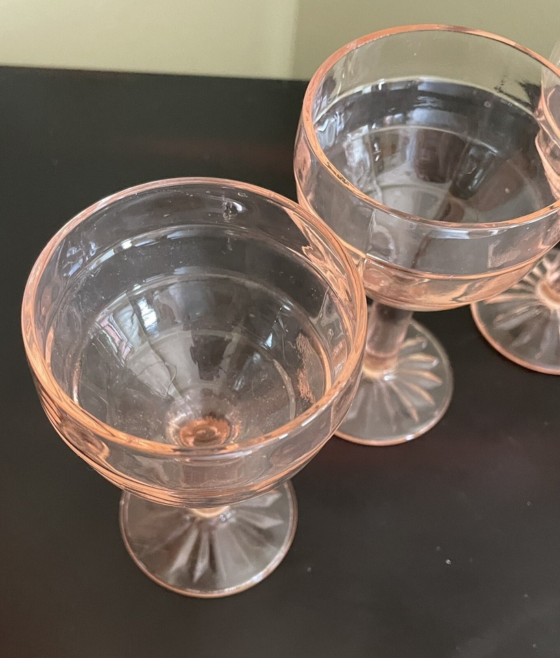 Lot 5 Anchor Hocking BLOCK OPTIC Pink Depression Liquor Cocktail ...