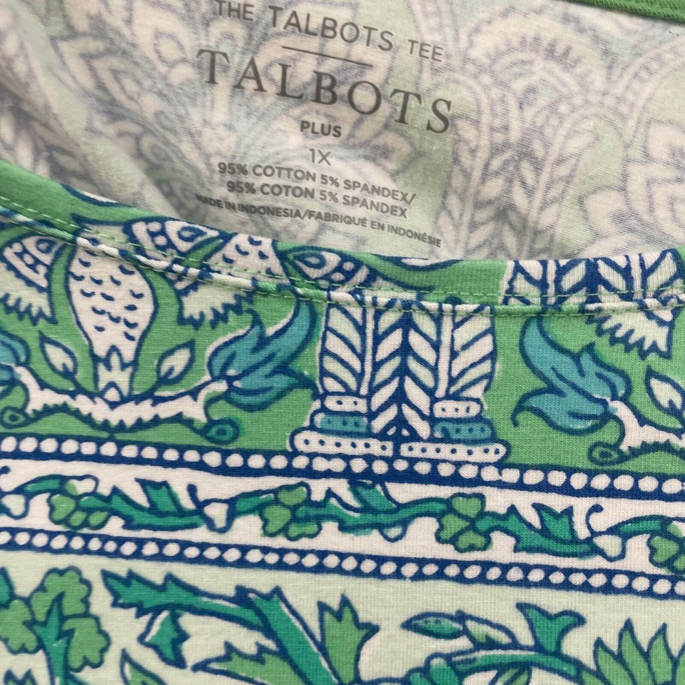 Talbots The Talbots Tee Short Sleeve Blue Green White Print Womens Plus ...