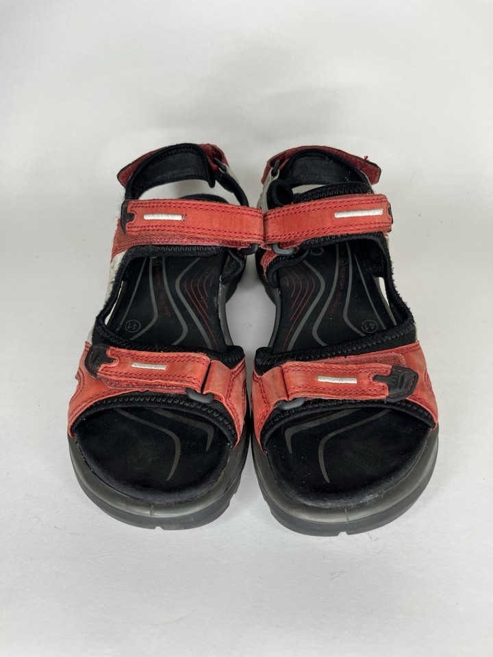 Ecco Receptor Sandals Women Sz 41 US 10 Red Leather Ankle Strap Hiking ...