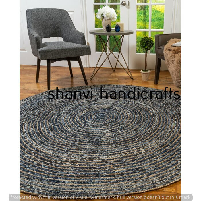 Bohemian Handmade Rug Hand Braided Round Rug Jute Denim 210 CM Rug ...