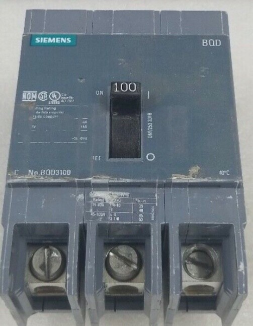 Siemens ITE BQD3100 circuit breaker 3pole 100amp 480VAC type BQD | eBay