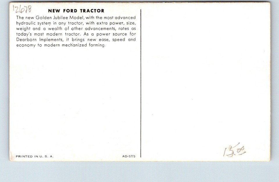 Postcard Ford Tractor Farming Golden jubilee Model Dearborn Implements ...