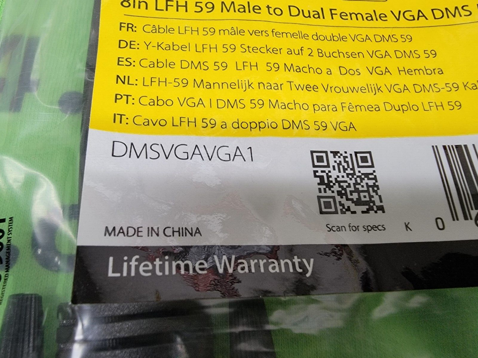 StarTech DMSVGAVGA1 LFH 59 Male to Dual Female VGA DMS 59 Cable - NEW ...