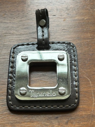 Tignanello Leather & Silver-tone Metal Square Key Fob Keychain Hang Tag ...