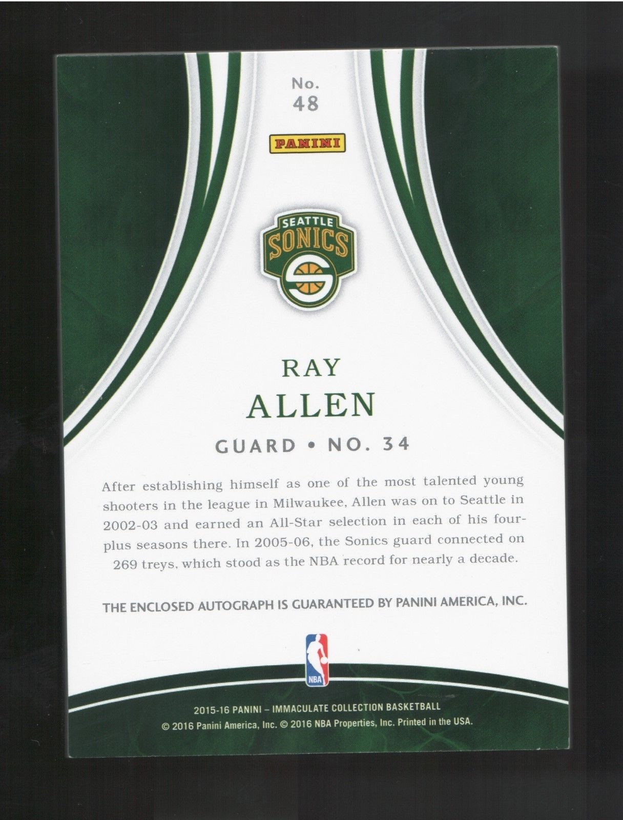 2015-16 🔥 RAY ALLEN IMMACULATE COLLECTION 💎 AUTO AUTOGRAPH 🌟 SSP /25 💥 ...