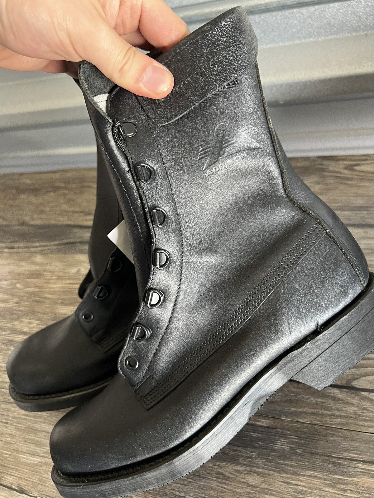 Men's Addison Shoe Company Black Leather Combat BOOTS 11 E Motorcycle ...