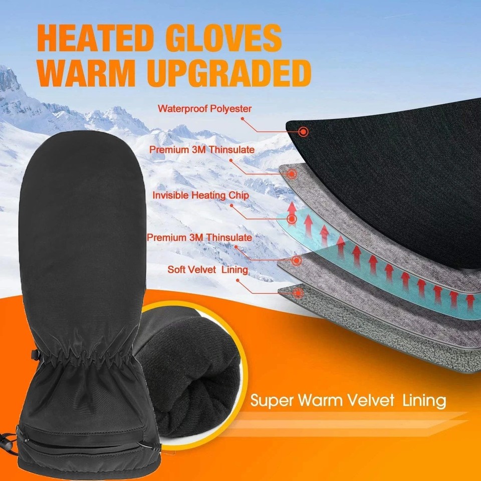 Heated Mittens Mitts Gloves AA Battery Powered Waterproof Windproof ...