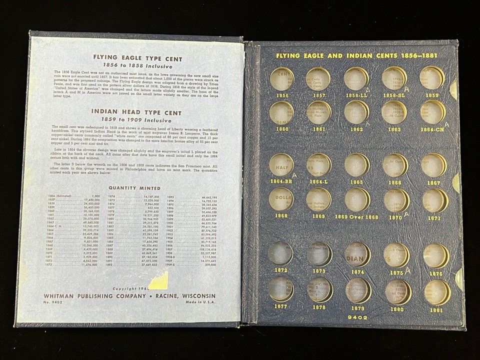 1856-1909 FLYING EAGLE INDIAN HEAD CENTS WHITMAN BOOK 9402 NO COINS ...