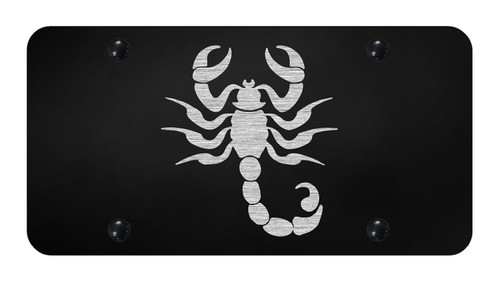 Scorpion Car Tag Diamond Etch Silver Engraved Black Metal Front License ...