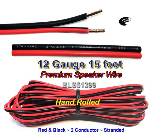 15' ft Red Black 12 Gauge SPEAKER WIRE Cable Home Car Audio Wiring 12V ...