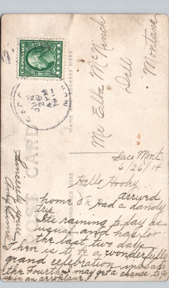FIRST NATIONAL BANK saco mt (creased) real photo postcard rppc montana ...