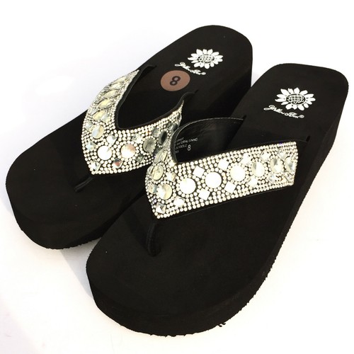 Yellow Box Rise Flip Flops Multi Stone Jeweled Rhinestone Sparkle Wedge ...