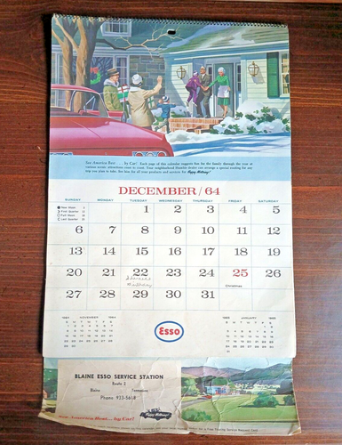 1965 Vintage Wire Spiral Calendar Esso Gasoline Advertising - Blaine ...