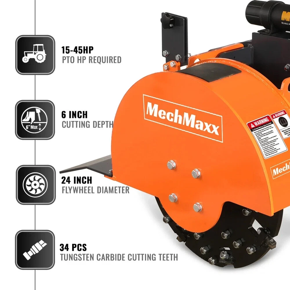 MechMaxx 3-Point PTO Stump Grinder For 15-45hp Tractor, 24'' Flywheel ...