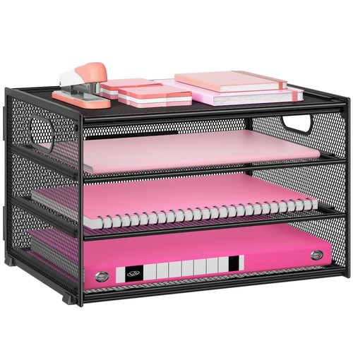 3-Tier Letter Tray Desk Organizer, Mesh Metal Paper File Tray Organizer ...