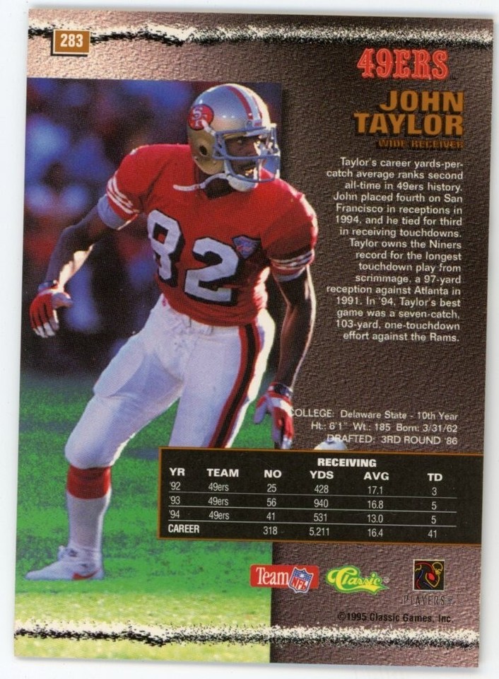 1995 Pro Line Football Card #283 John Taylor | eBay