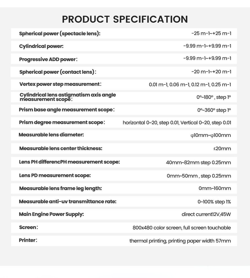 Multi-function Auto Lens Meter Touch Screen Uv Pd Printing Focimeter ...
