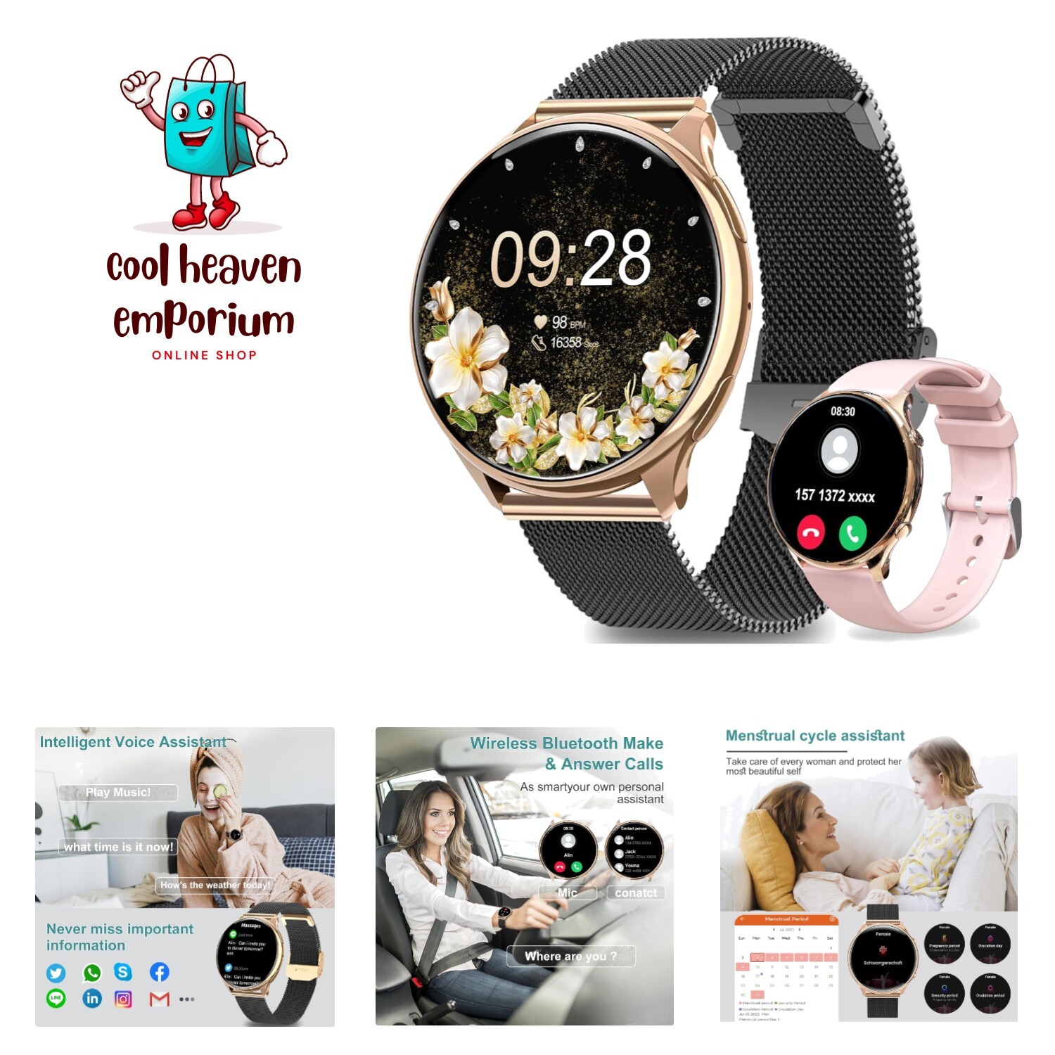 Smart Watch for Women Answer/Make Calls,1.3" HD Touch Screen,Always-On ...
