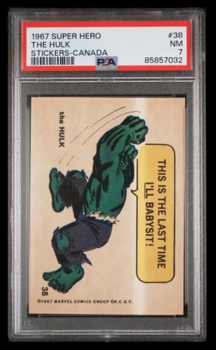 1967 marvel super hero #38 the hulk rc; rare canada sticker PSA 7 (POP ...