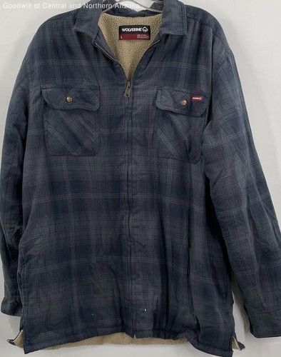 Wolverine Blue Plaid Flannel Lined Long Sleeve Full Zip Shirt Jacket ...