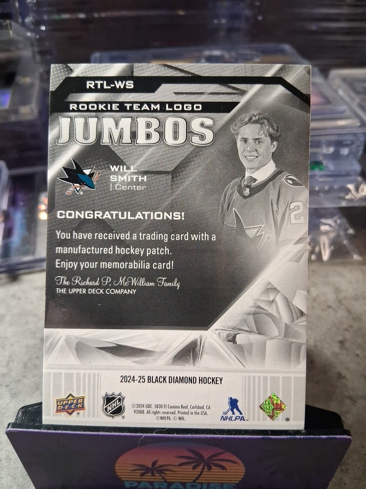 Will Smith RC 2024 Black Diamond Rookie Team Logo Jumbo Patch Card! 🦈 ...