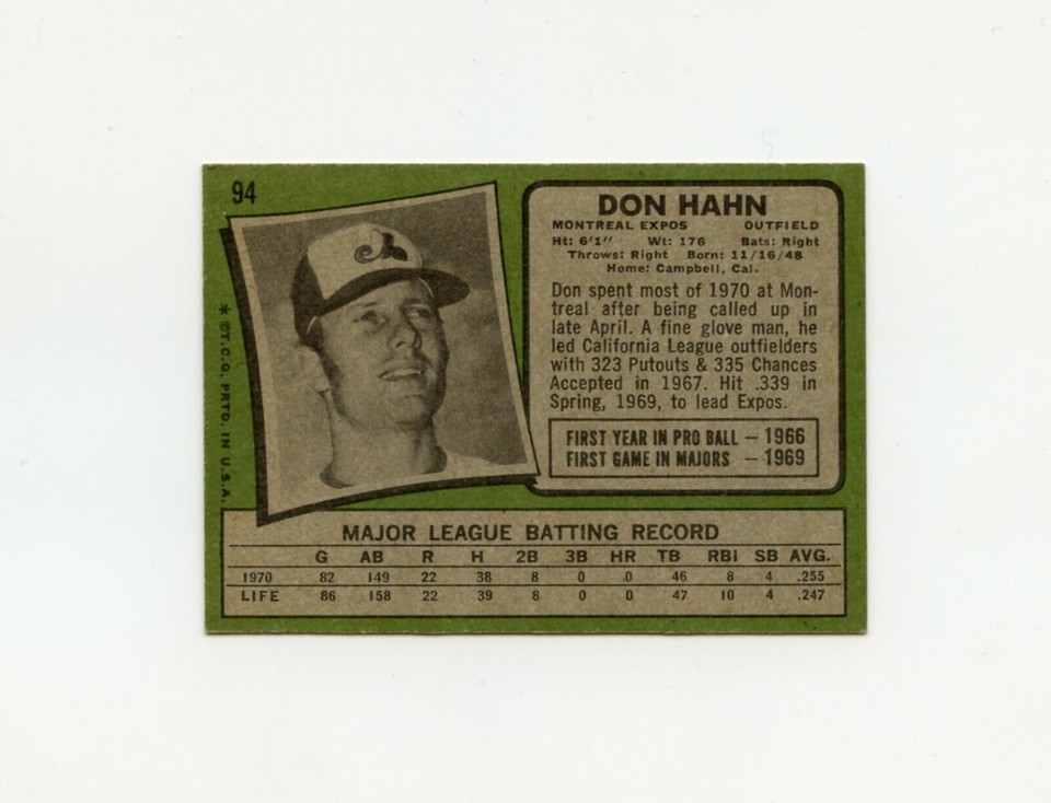 1971 Topps #94 Don Hahn Expos NM | eBay