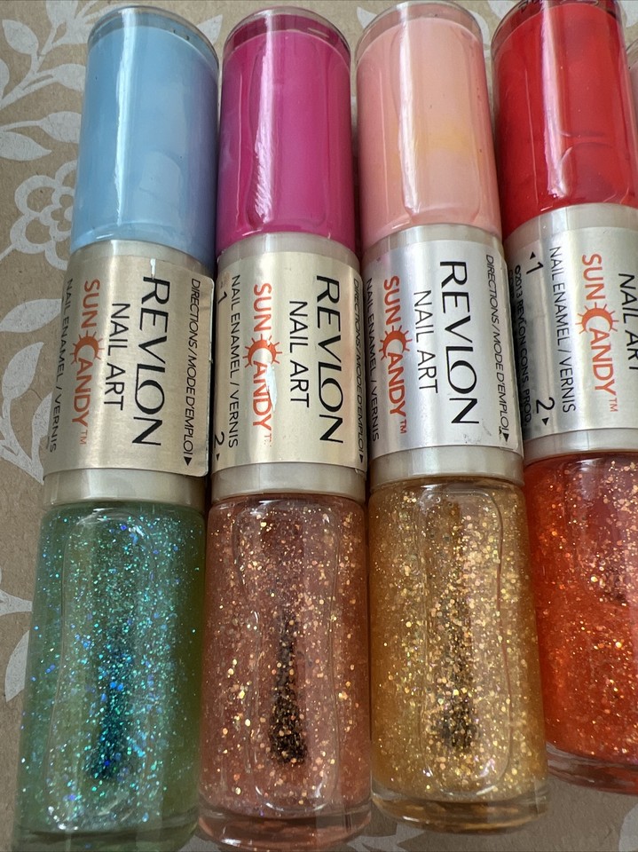 Revlon nail art sun candy nail enamel polish lot of 8 duo Glitter Red ...