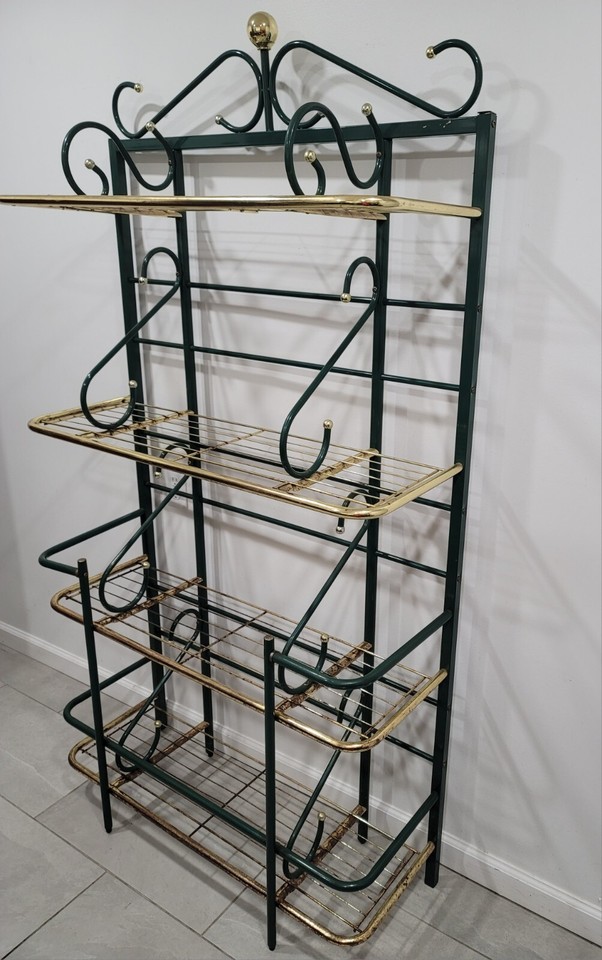 French Country Bakers Rack Green With Polished Brass Details | eBay
