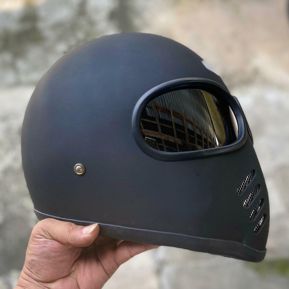 SALE!VINTAGE CUSTOM HELMET XF-GP BLACK MATTE CAFERACER BOBBER CHOPPER ...