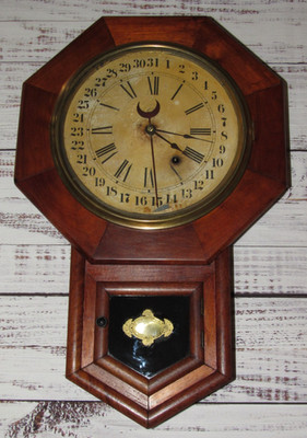 Antique Terry Clock Co Calendar Regulator Wall Clock 8-Day Timepiece ...