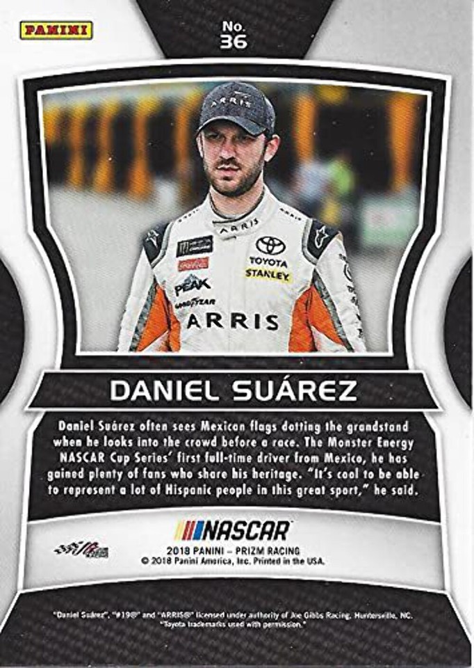 AUTOGRAPHED Daniel Suarez 2018 Panini Prizm (#19 Arris Team) Joe Gibbs ...
