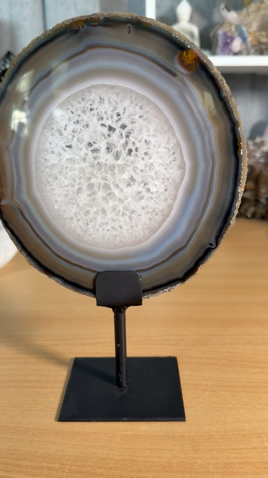 Natural Blue and Gray Agate Geode Slice with Stand | eBay