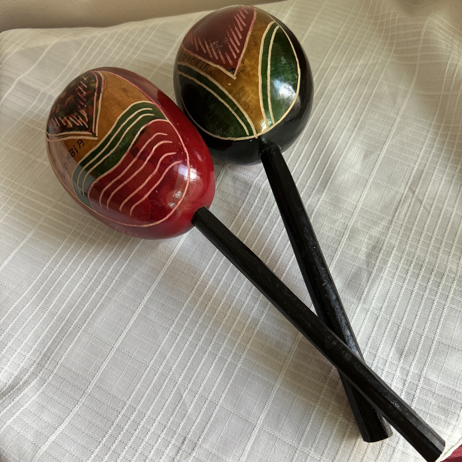 Pair Large Vintage Colorful Hand Painted Maracas Colombian Souvenirs ...